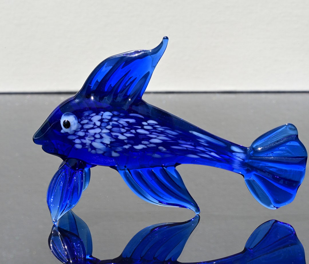 Cobalt Blue Colored Glass Fish. Detailed Figurine With a Lot of ...