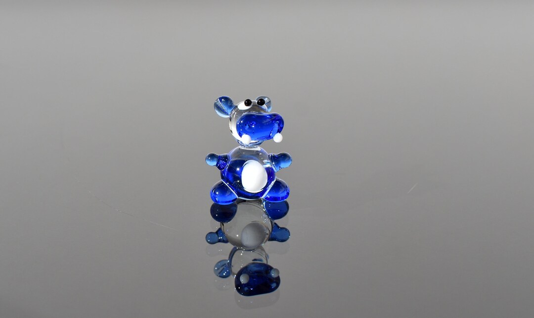Cute Blue- Clear Glass Hippo , Whimsical, Lamp Work Miniature Character ...