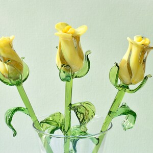 Beautiful Yellow Glass Long Stem Rose Flower. Excellent Addition to ...