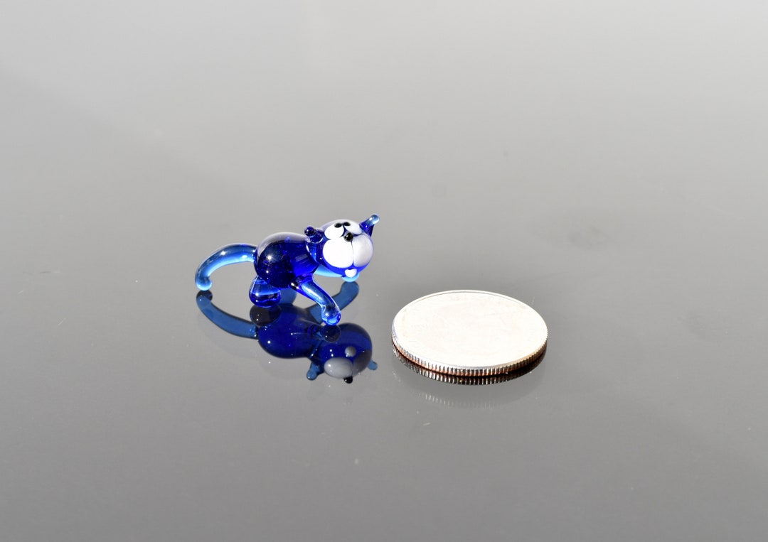 Cute Glass Tiny Blue Cat. Lamp Work Miniature Character From Glass ...