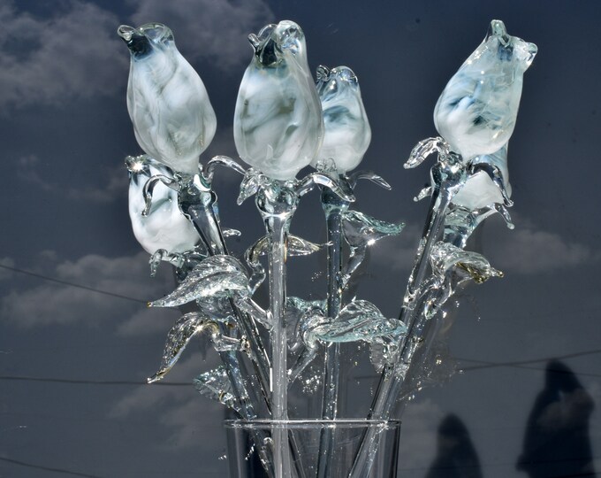 Beautiful White-clear Long Stem Glass Rose Flower. Excellent Addition ...