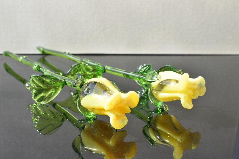 Beautiful Yellow Glass Long Stem Rose Flower. Excellent - Etsy