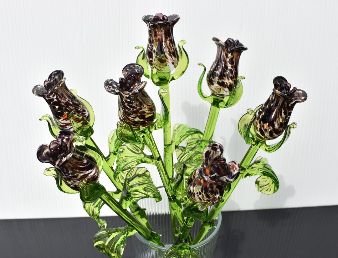 Beautiful Long Stem Purple Glass Rose Flower. Excellent Addition to ...