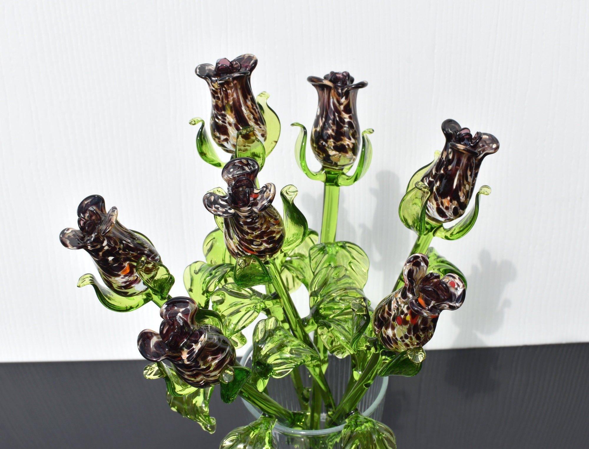 Beautiful Long Stem Purple Glass Rose With Multicolor Accent - Etsy