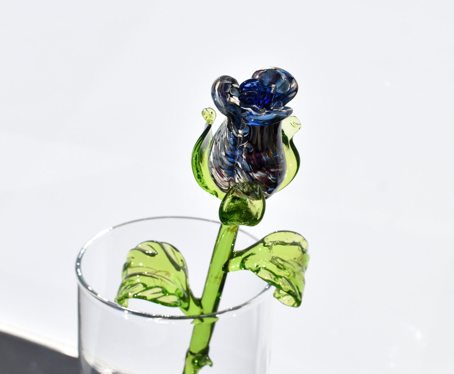 Beautiful Long Stem Blue Glass Rose Flower. Excellent Addition to Your ...