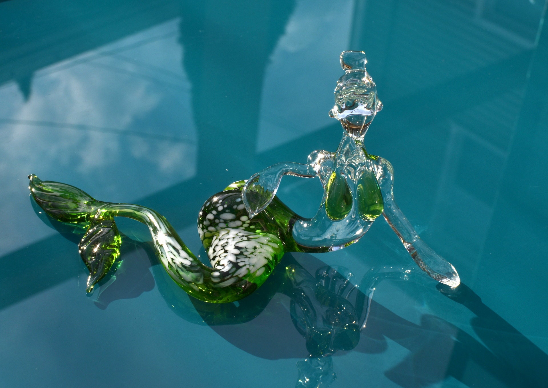 Green Glass Mermaid Figurine: Handmade Flame Work Art, 7.5" - Etsy