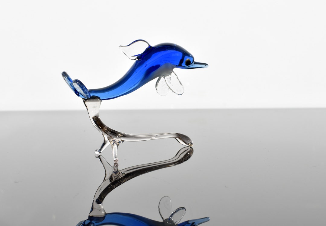 Blue Glass Dolphin Figurine: Hand-blown Whimsical Sculpture - Etsy