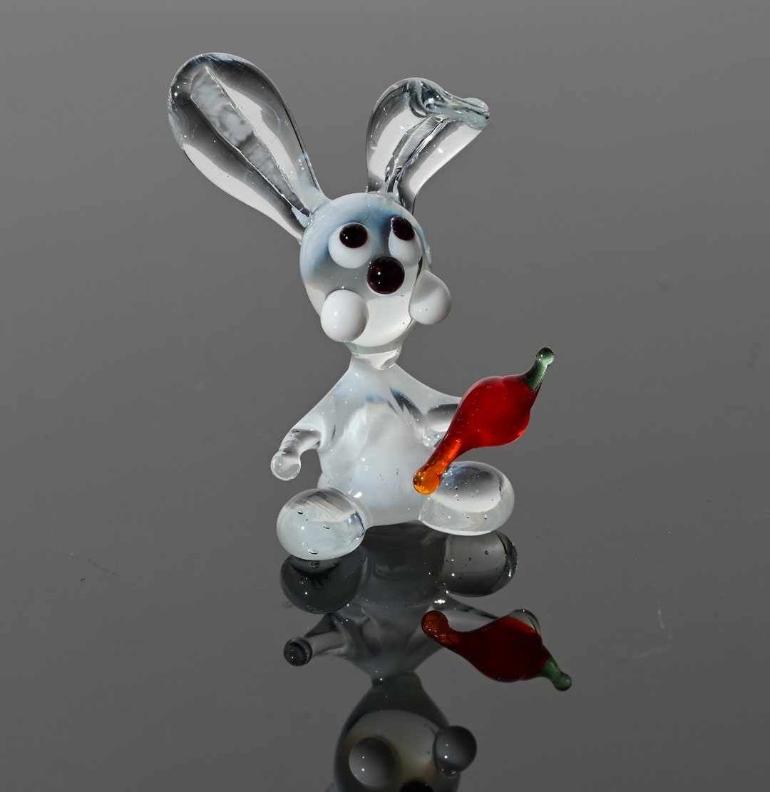 Handmade Glass Bunny Figurine: Whimsical Clear Rabbit With Carrot - Etsy