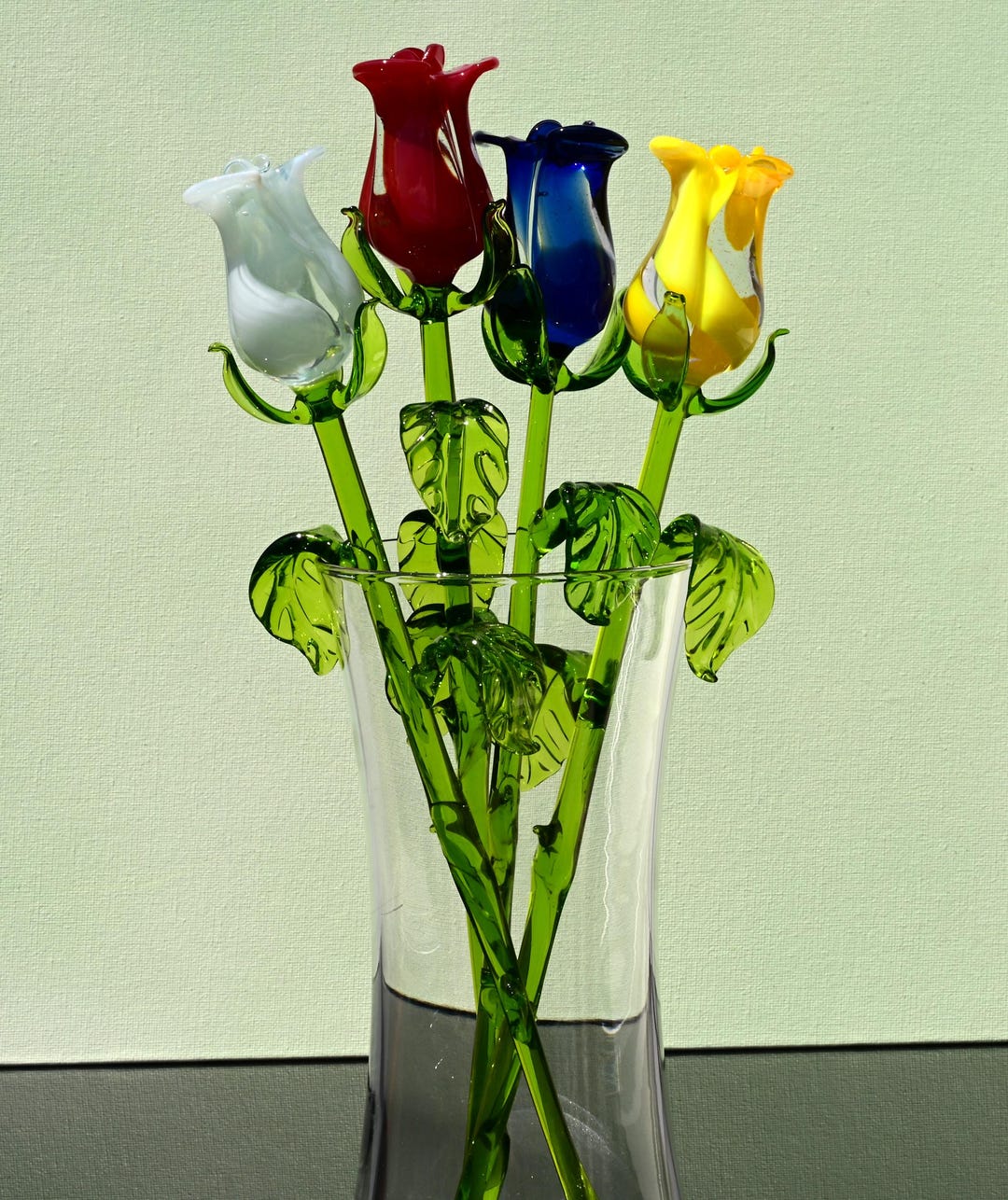Beautiful One-of-a-kind Glass Bouquet of 4 Long Stem Colored Glass Hand ...