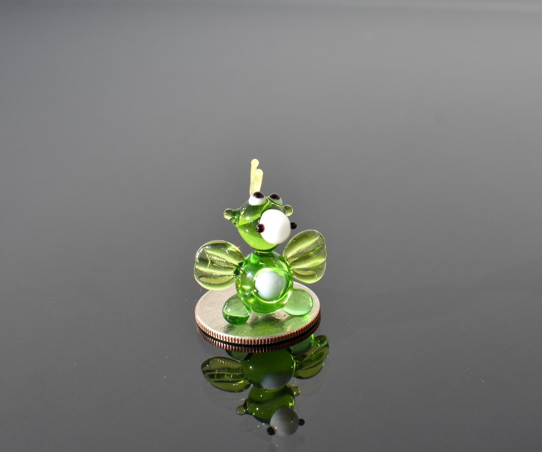 Mini Handblown Glass Dragon Figurine • Tiny Green Dragon Sculpture ...