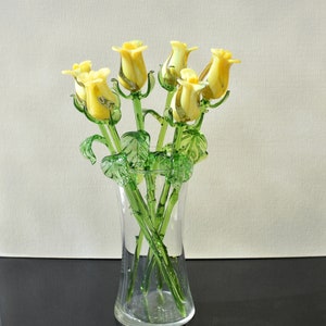 Beautiful Yellow Glass Long Stem Rose Flower. Excellent Addition to ...