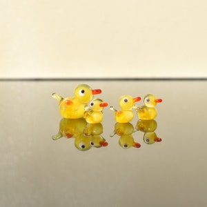 Handblown Glass Duck Family Figurines: Miniature Yellow Ducklings Set ...
