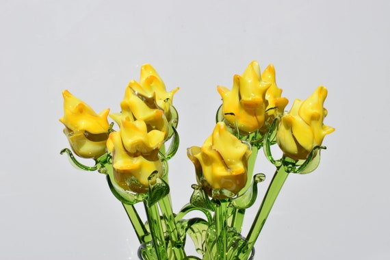 Beautiful yellow glass Rose flower. Excellent addition to your | Etsy