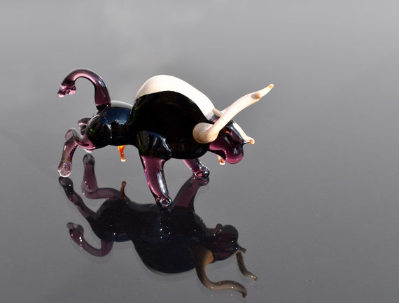 Glass Art Purple Glass Bull Detailed figurine with a lot of personality ...