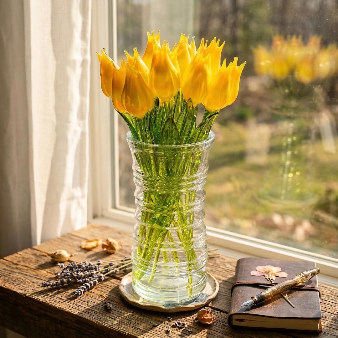 Glass Flowers Bouquet, Blown Glass Flowers, Glass Tulips, Glass Birth ...