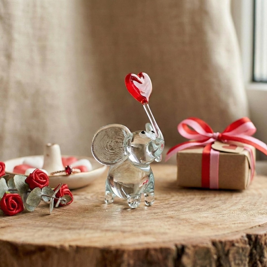 Handmade Glass Elephant Figurine With Heart - Romantic Valentine’s Day ...