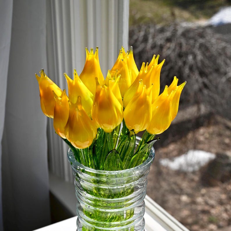 Glass Flowers Bouquet, Blown Glass Flowers, Glass Tulips, Glass Birth ...