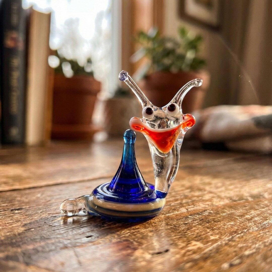 Glass Snail, Tiny Glass Animals, Snail, Whimsical Decor, Blue Glass ...