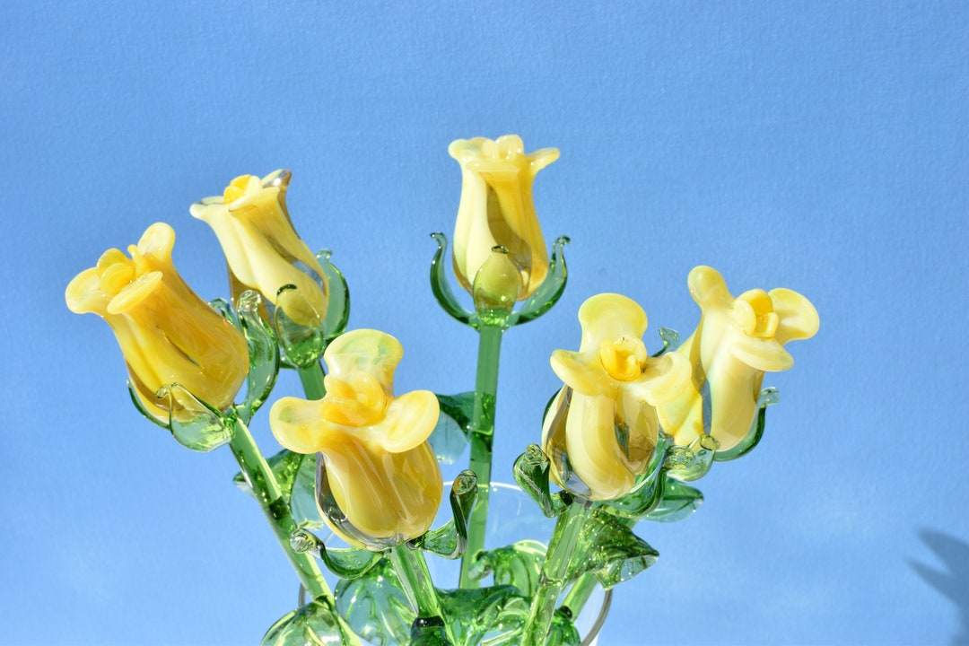 Beautiful Yellow Glass Long Stem Rose Flower. Excellent - Etsy