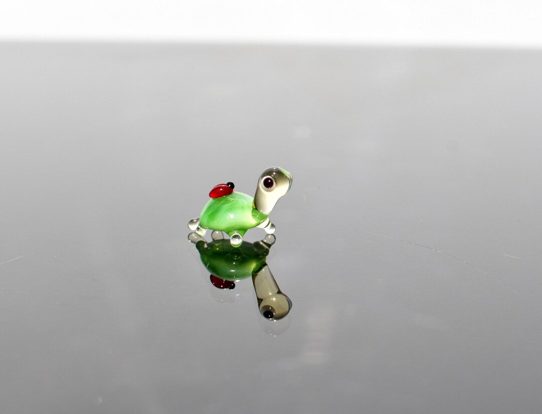 Cute Tiny Clear Green Glass Turtle With Lady Bug, Whimsical, Lamp Work ...