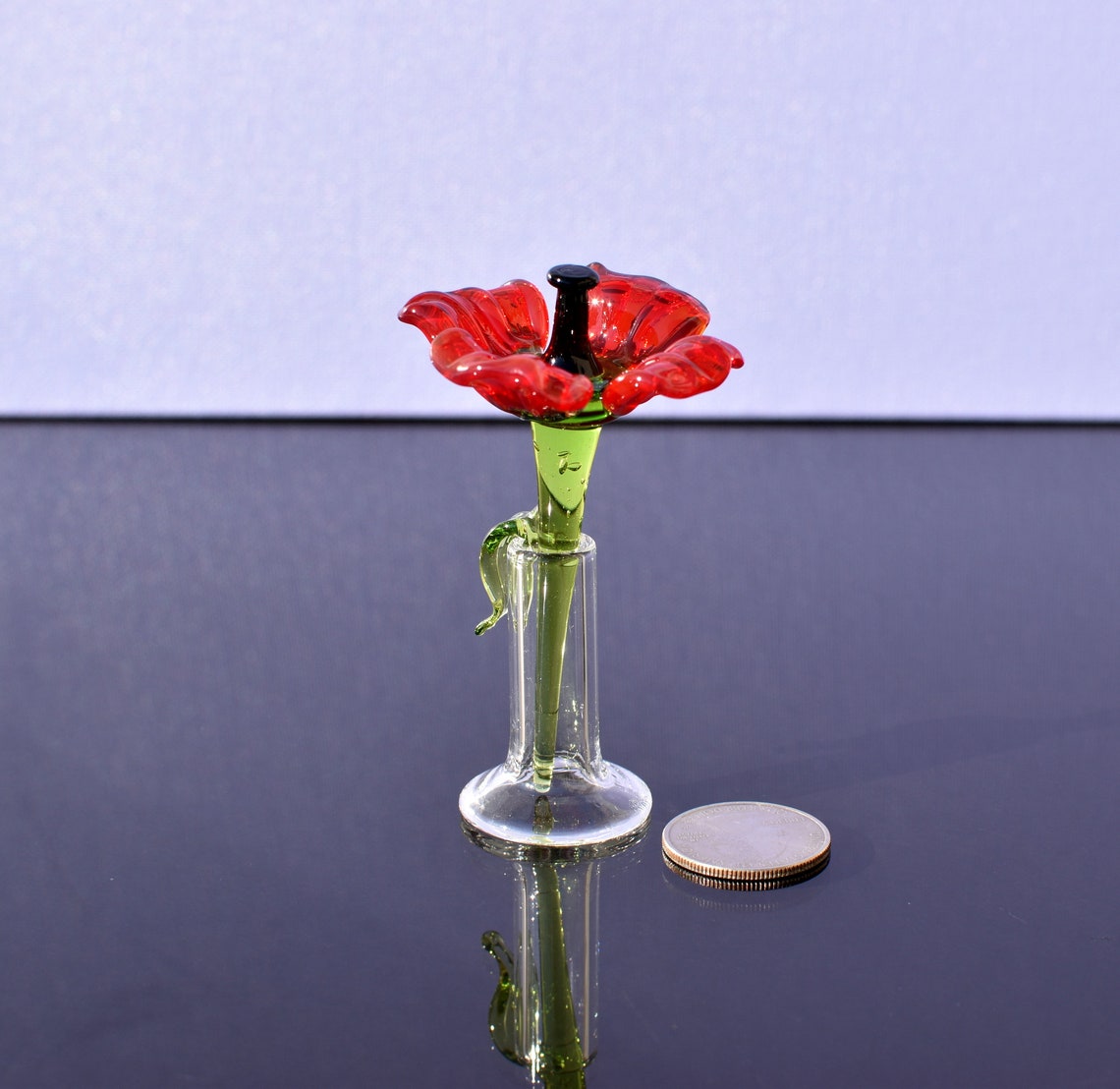 Beautiful Miniature Glass Poppy Flower in a Vase. Excellent - Etsy