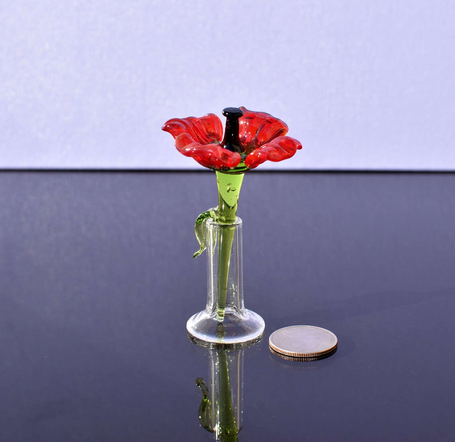 Beautiful Miniature Glass Poppy Flower in a Vase. Excellent Addition to ...