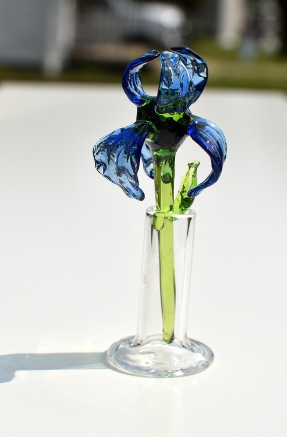 Miniature Glass Blue Iris in a Vase. Excellent Addition to - Etsy