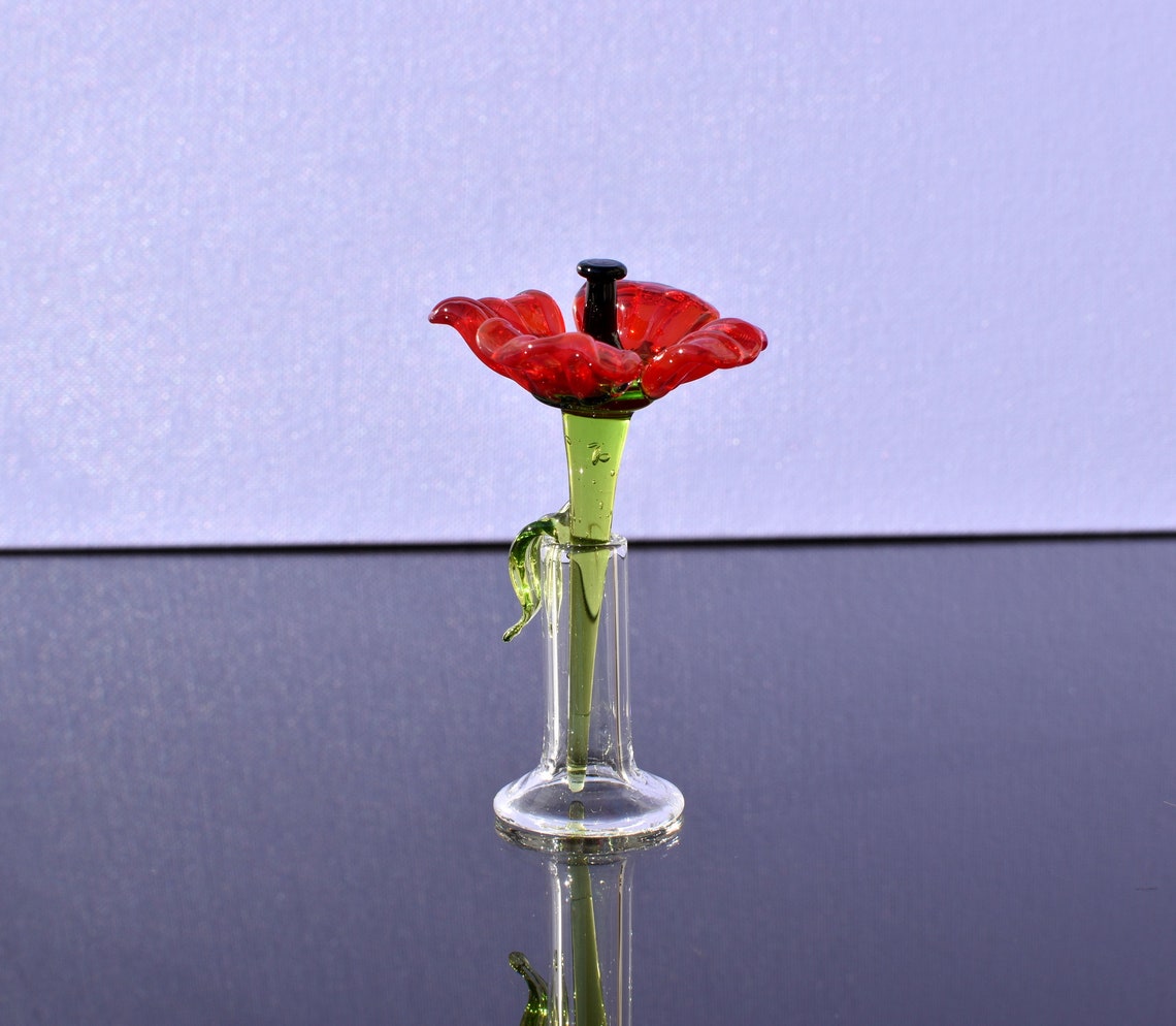 Beautiful Miniature Glass Poppy Flower in a Vase. Excellent - Etsy