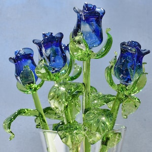 Beautiful Blue Glass Rose Flower. Excellent Addition to Your Glass ...