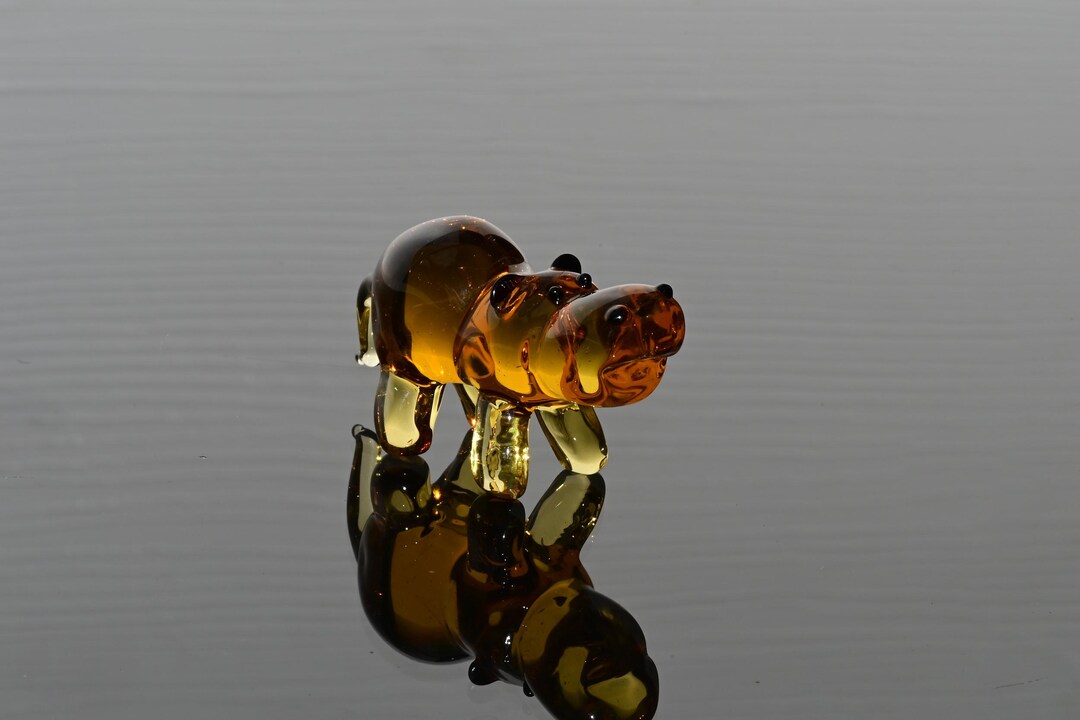 Cute Transparent Amber Color Glass Hippo. Detailed Figurine With a Lot ...