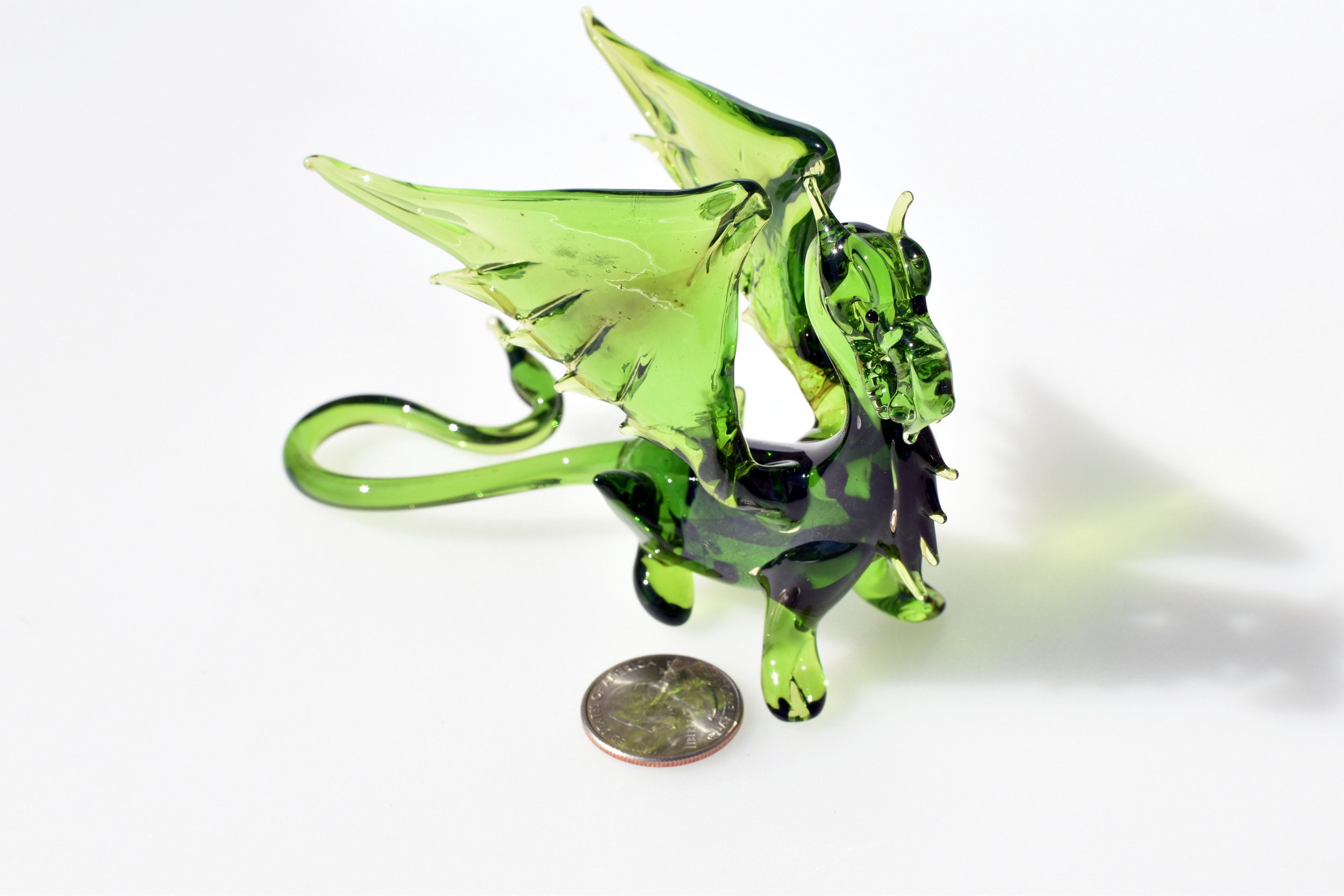 Dragon Statue, Fantasy Decor, Green Glass Dragon, Glass Sculpture ...