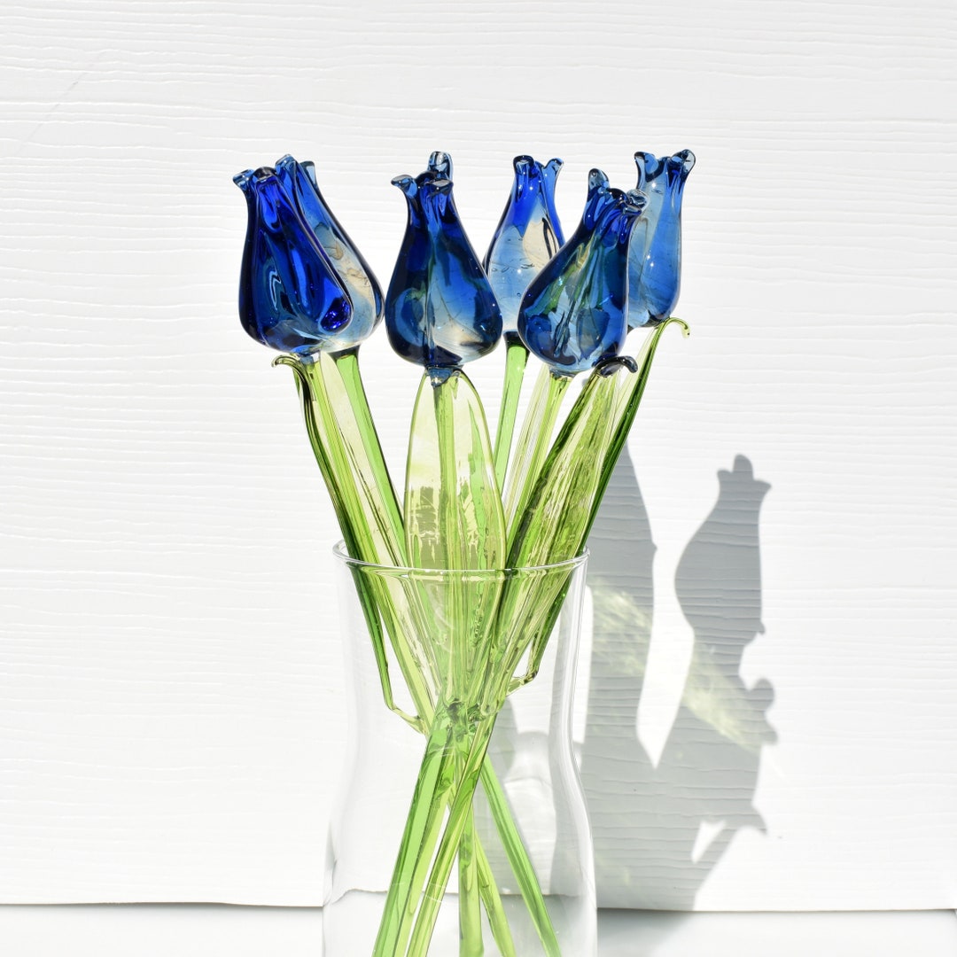Long Stem Beautiful Blue-clear Glass Tulip. Excellent Addition to Your ...