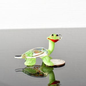 Cute Green Glass Turtle With Glasses. Whimsical Figurine With Character ...