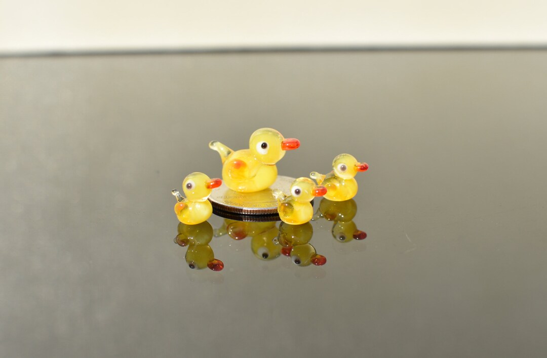 Word's Smallest Family of Cute Glass Yellow Ducks, Whimsical Character ...