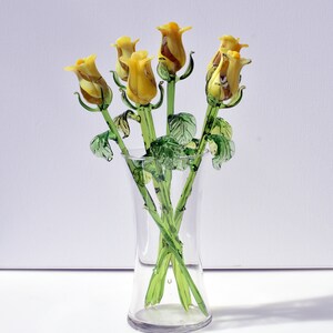 Beautiful Yellow Glass Long Stem Rose Flower. Excellent Addition to ...