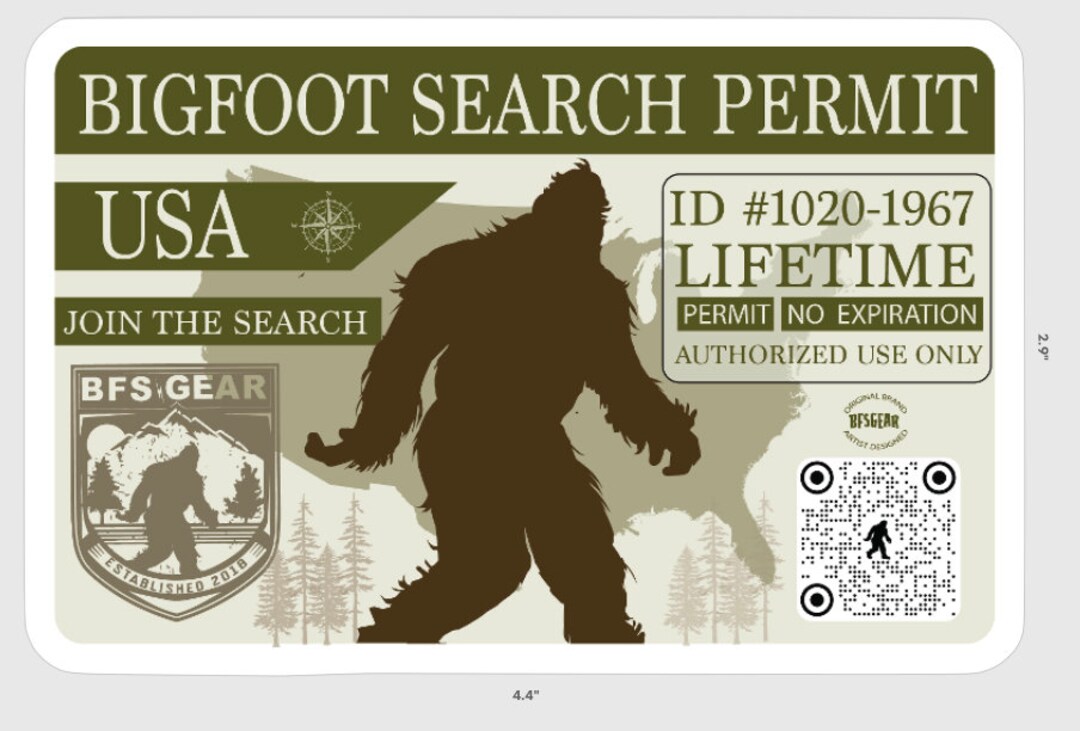 Bigfoot Search Permit Glossy Vinyl Sticker - Etsy