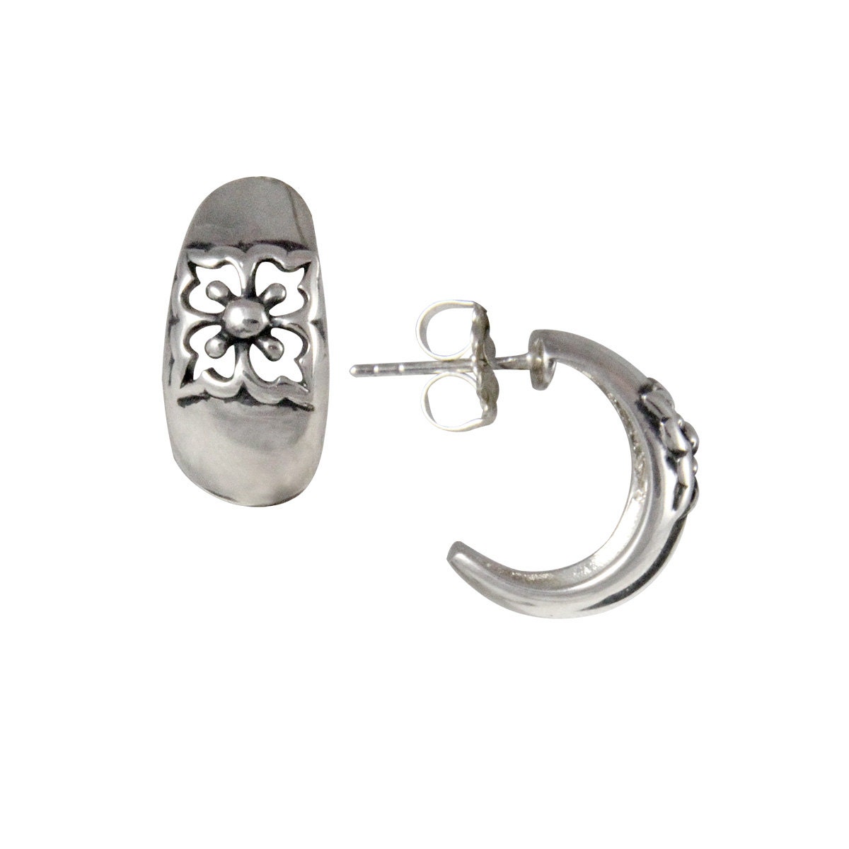 Sterling Silver Half-hoops With Cut-out Square. - Etsy