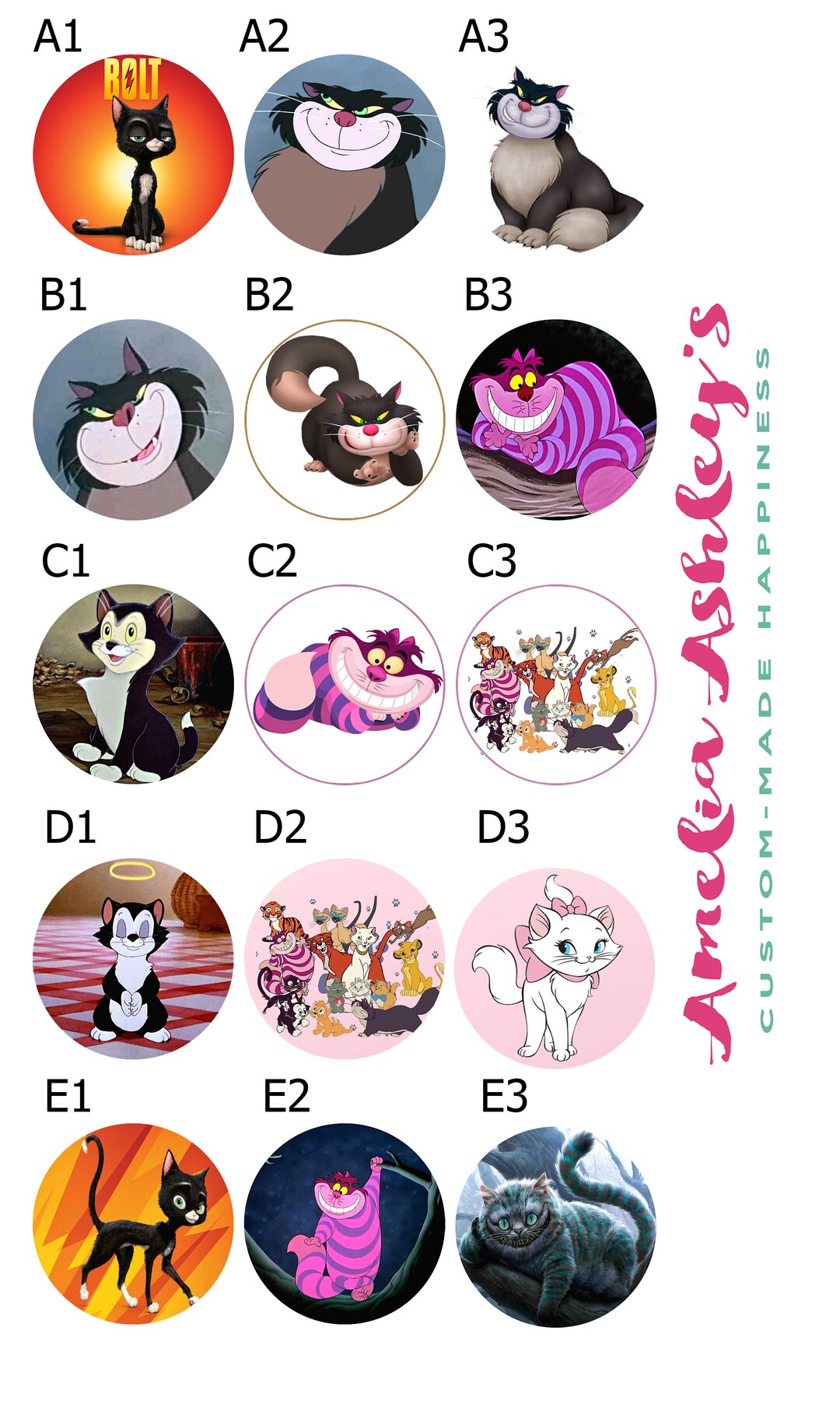 Disney Cats Badge Reel - Cheshire Cat Badge -figaro - Duchess - Mittens ...