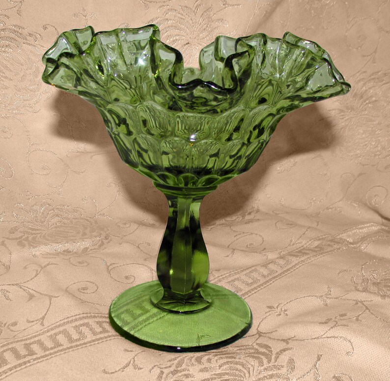 Fenton Thumbprint Ruffled Compote Colonial Green | Etsy Fenton Thumbprint Ruffled Compote Colonial Green | Etsy