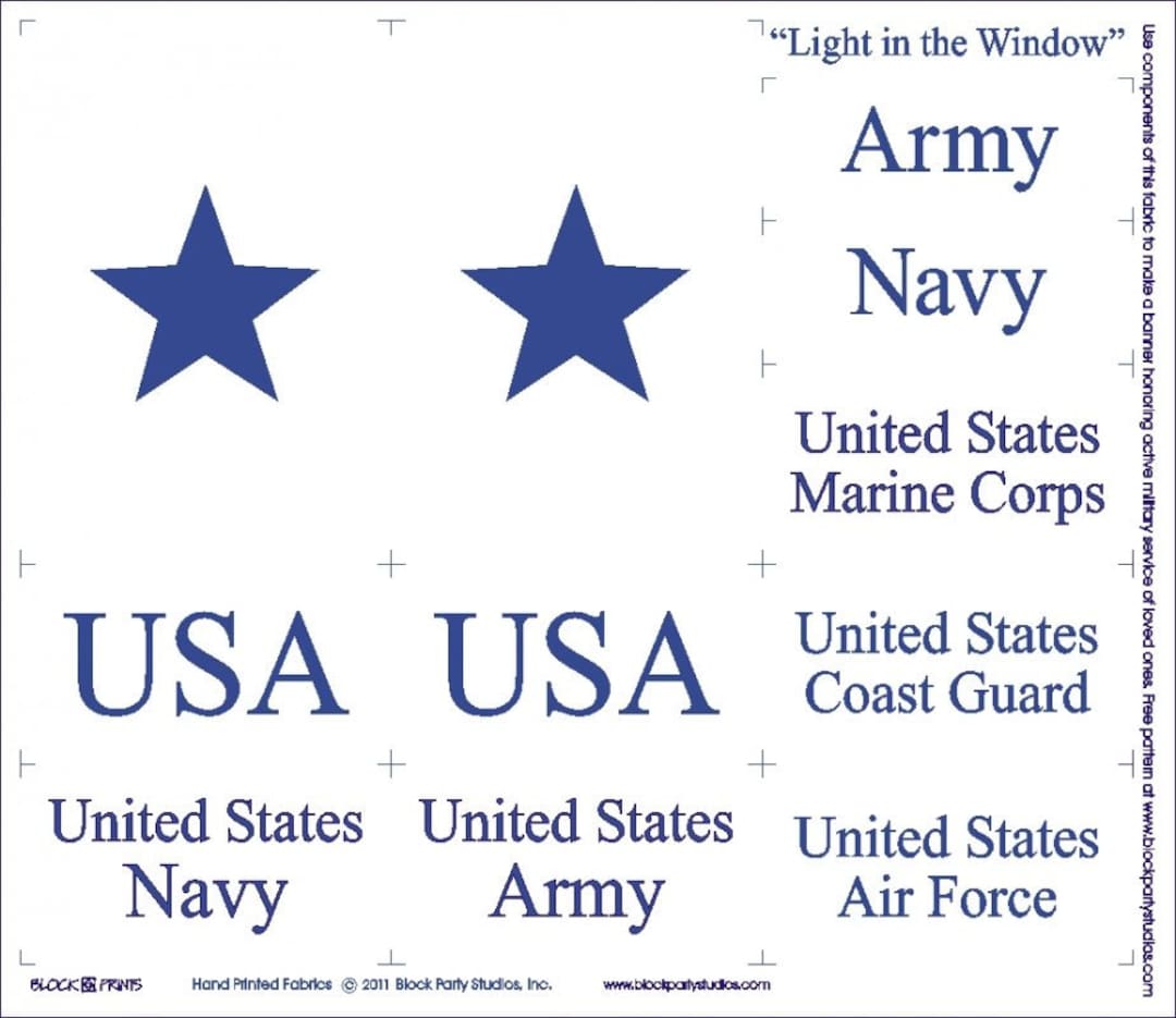 Light in the Window Fabric Panel, Army, Air Force, Marines, Navy, Armed ...