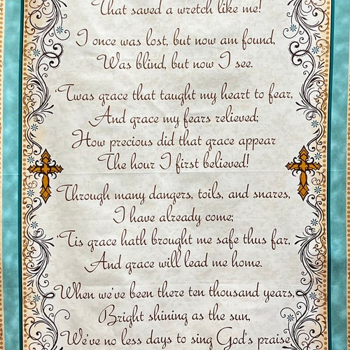 AMAZING GRACE Fabric Panel Quilting Treasures-christian Hymn - Etsy