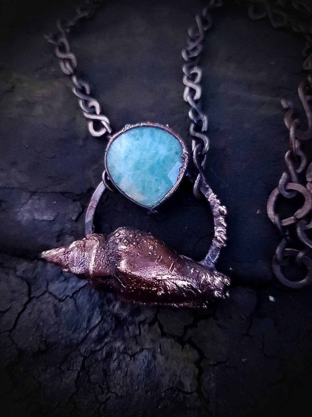 Copper Coated Conch Shell With Amazonite/ Mermaid/ Tribal/ Cosplay ...