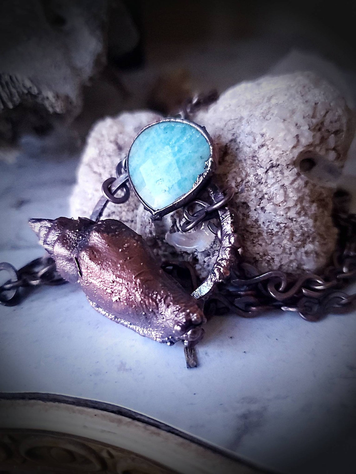 Copper Coated Conch Shell With Amazonite/ Mermaid/ Tribal/ - Etsy