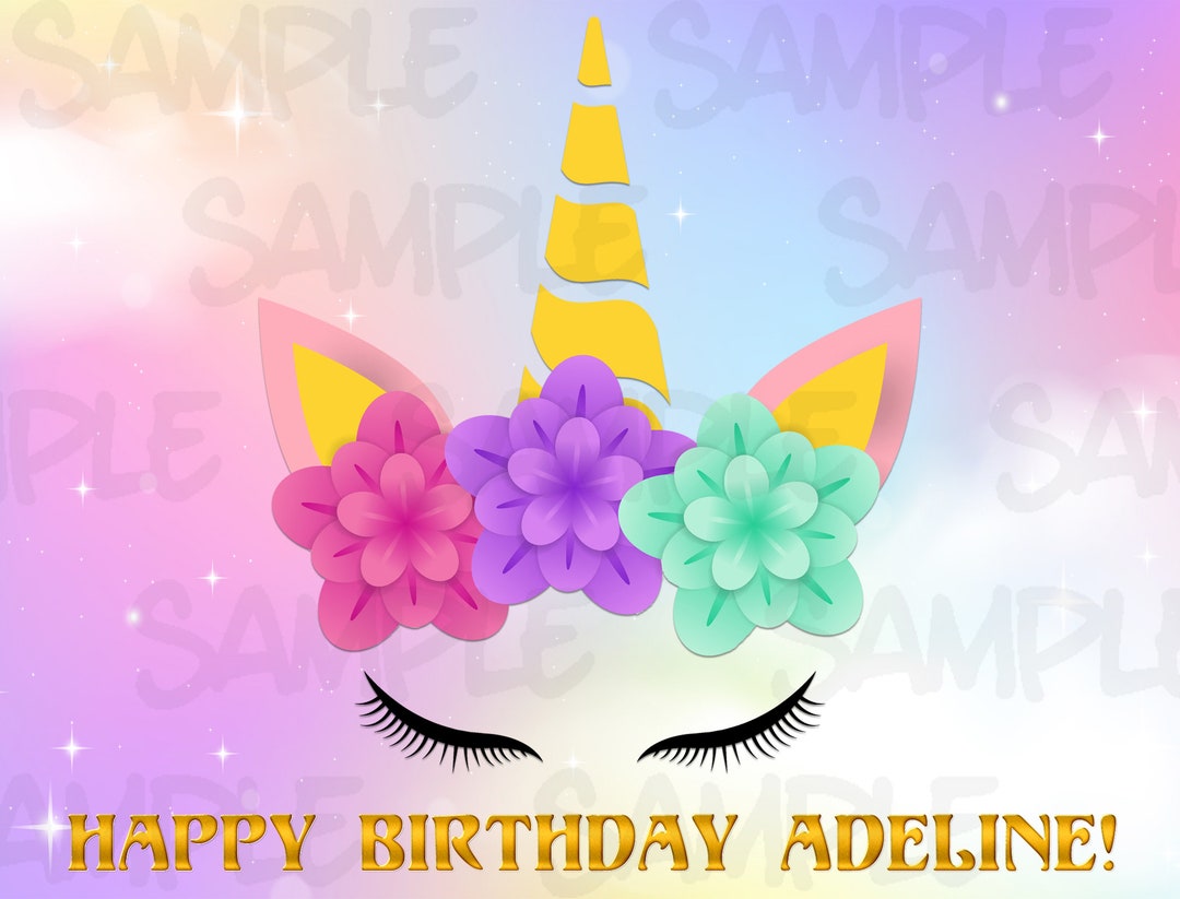 UNICORN Rainbow EDIBLE Image Cake TOPPER 1/4 Sheet Custom Personalized ...