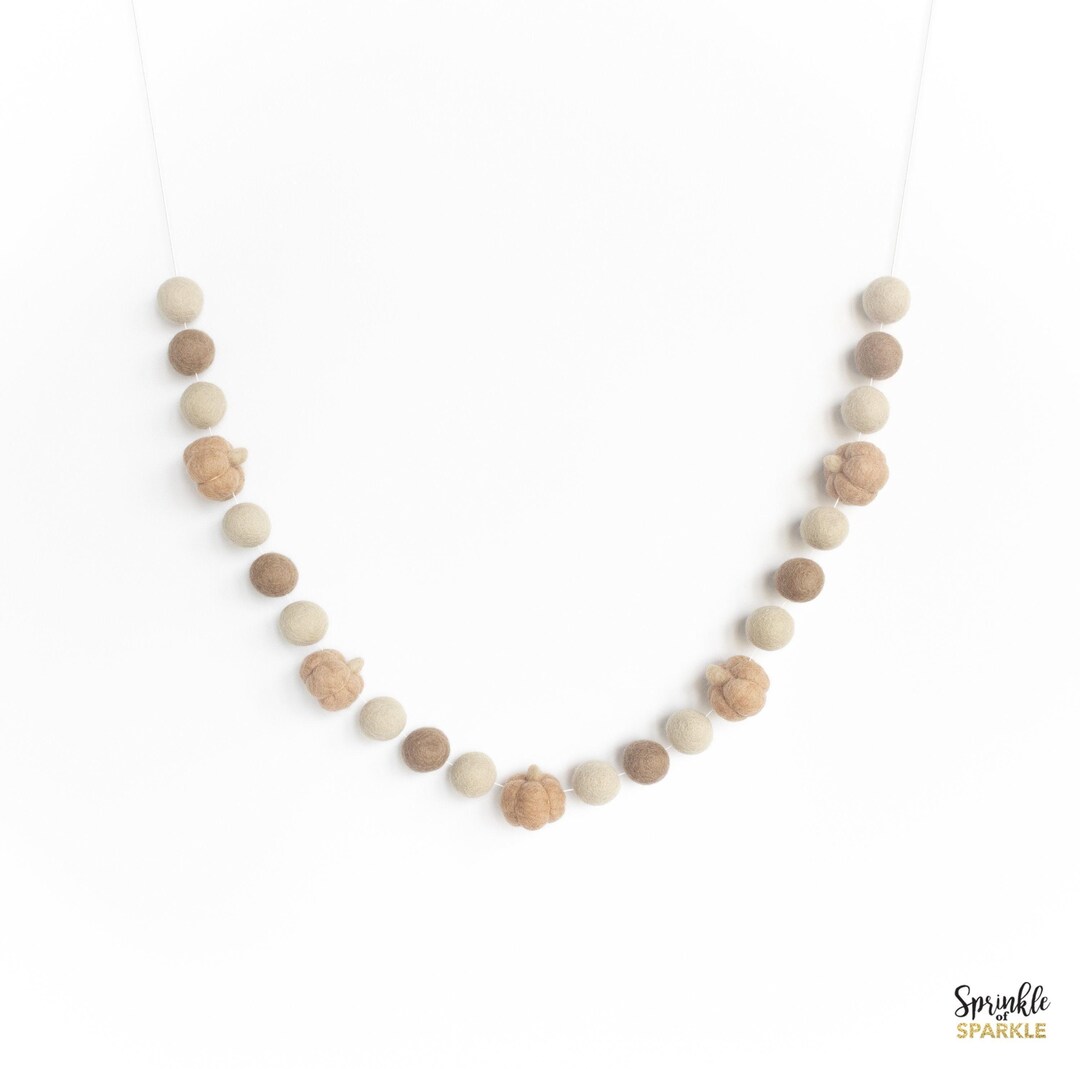 Fall Neutral Pumpkin Garland - Fall Decor Beige Cream Almond Khaki Felt ...
