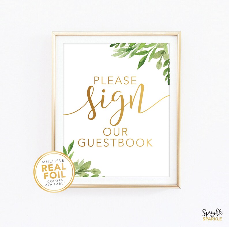 Please Sign Our Guestbook Sign Print Rose Gold Foil Green - Etsy