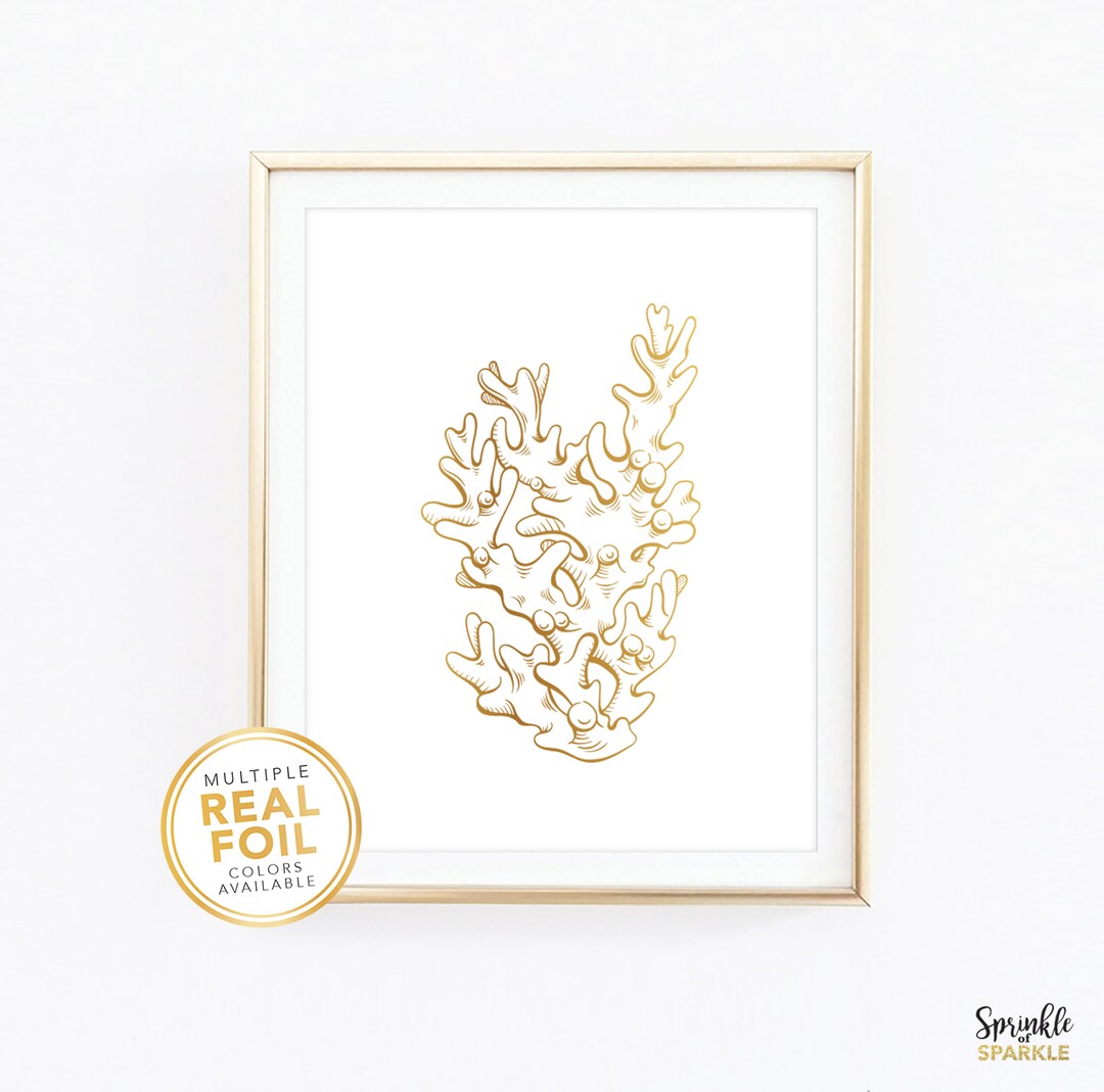 Coral Wall Art in Gold Foil Print - Ocean Coral Print - Seashell ...