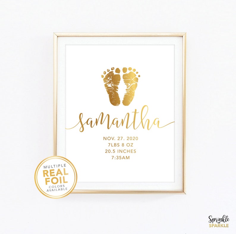 Newborn Baby Birth Stats Birth Announcement Foot Prints Gold - Etsy
