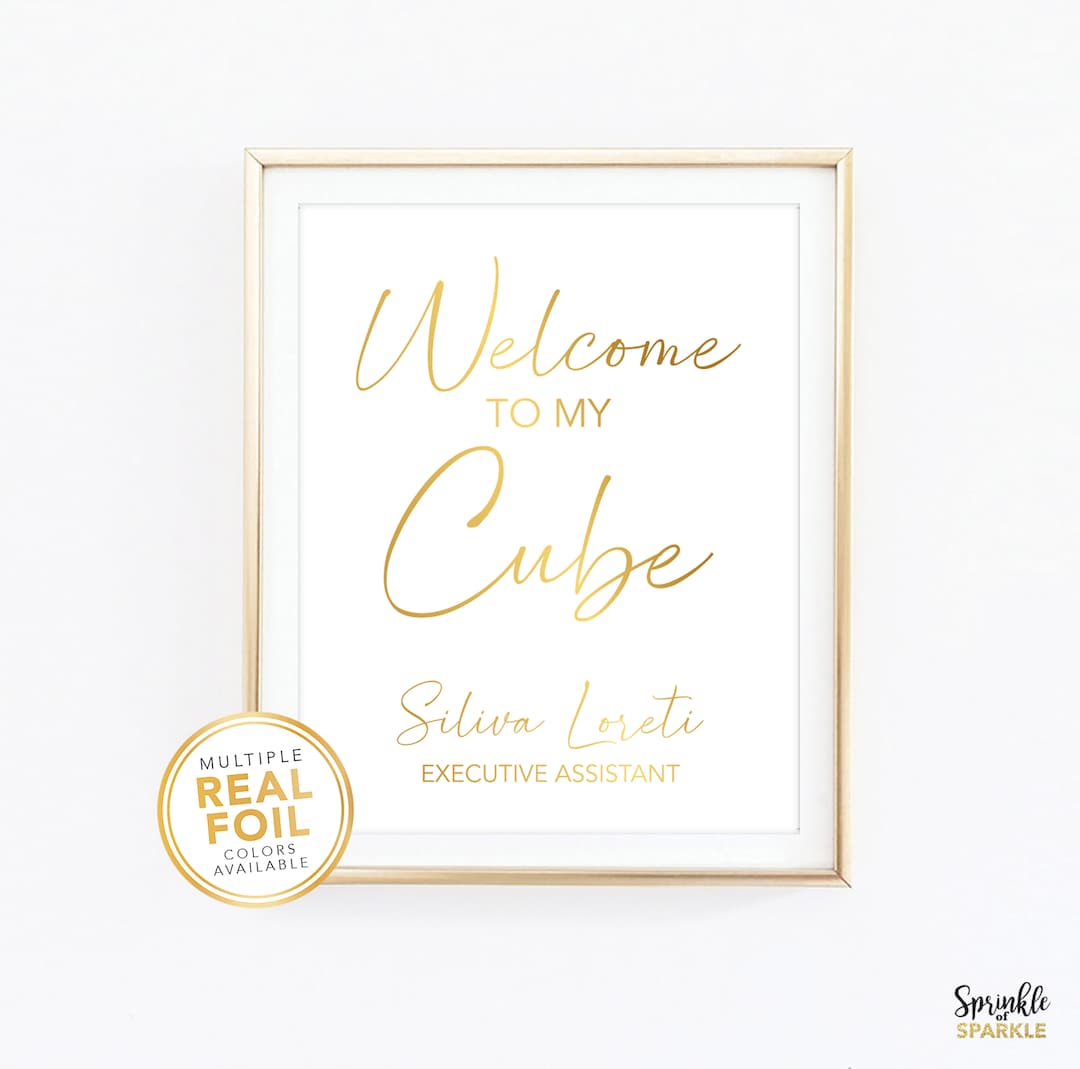 Welcome to My Cube, Gold Foil Wall Art, Co Worker Gift Idea, Office ...