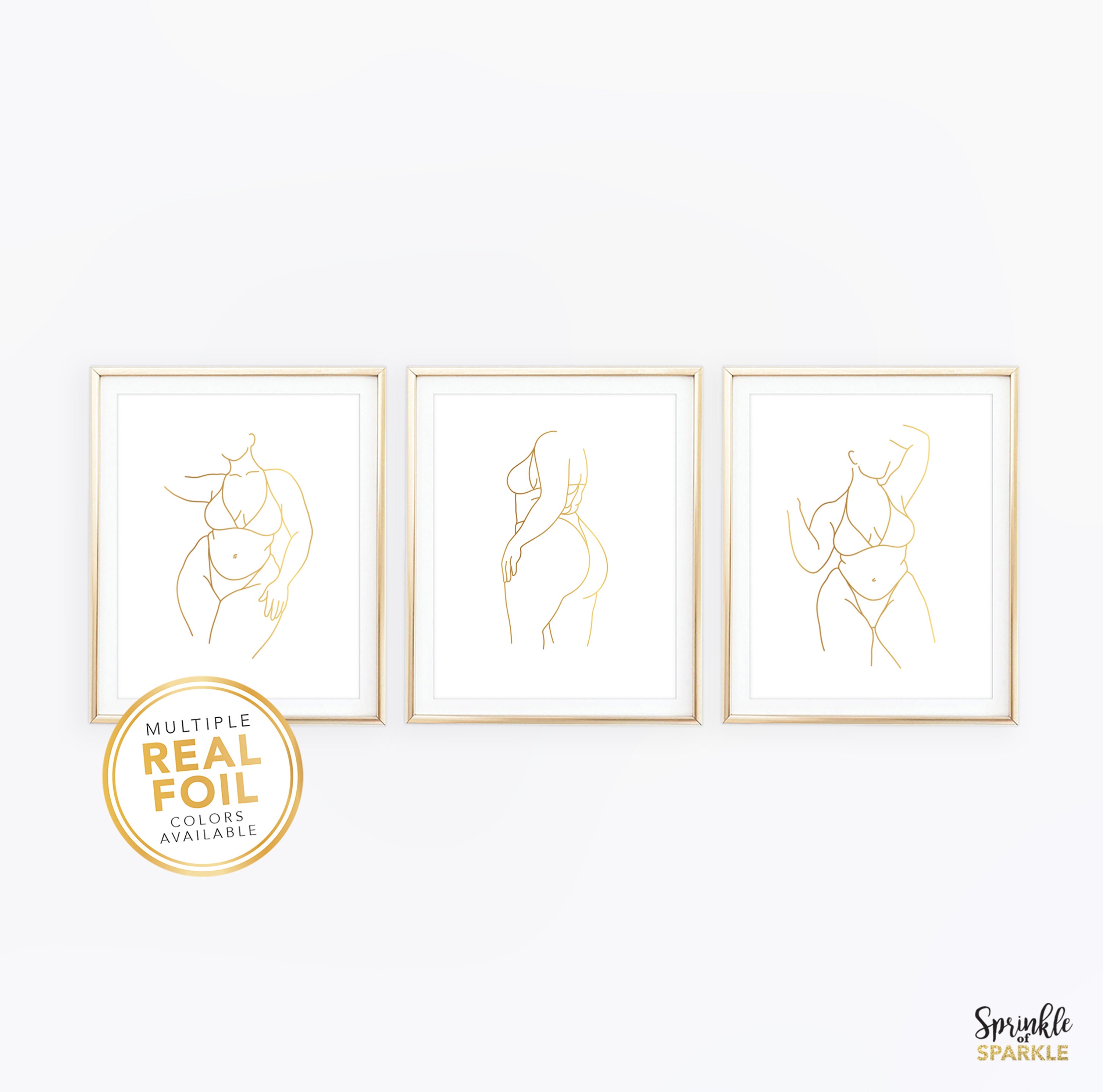 Woman Curvy Body Positivity Line Art Gold Foil Print Drawing | Etsy